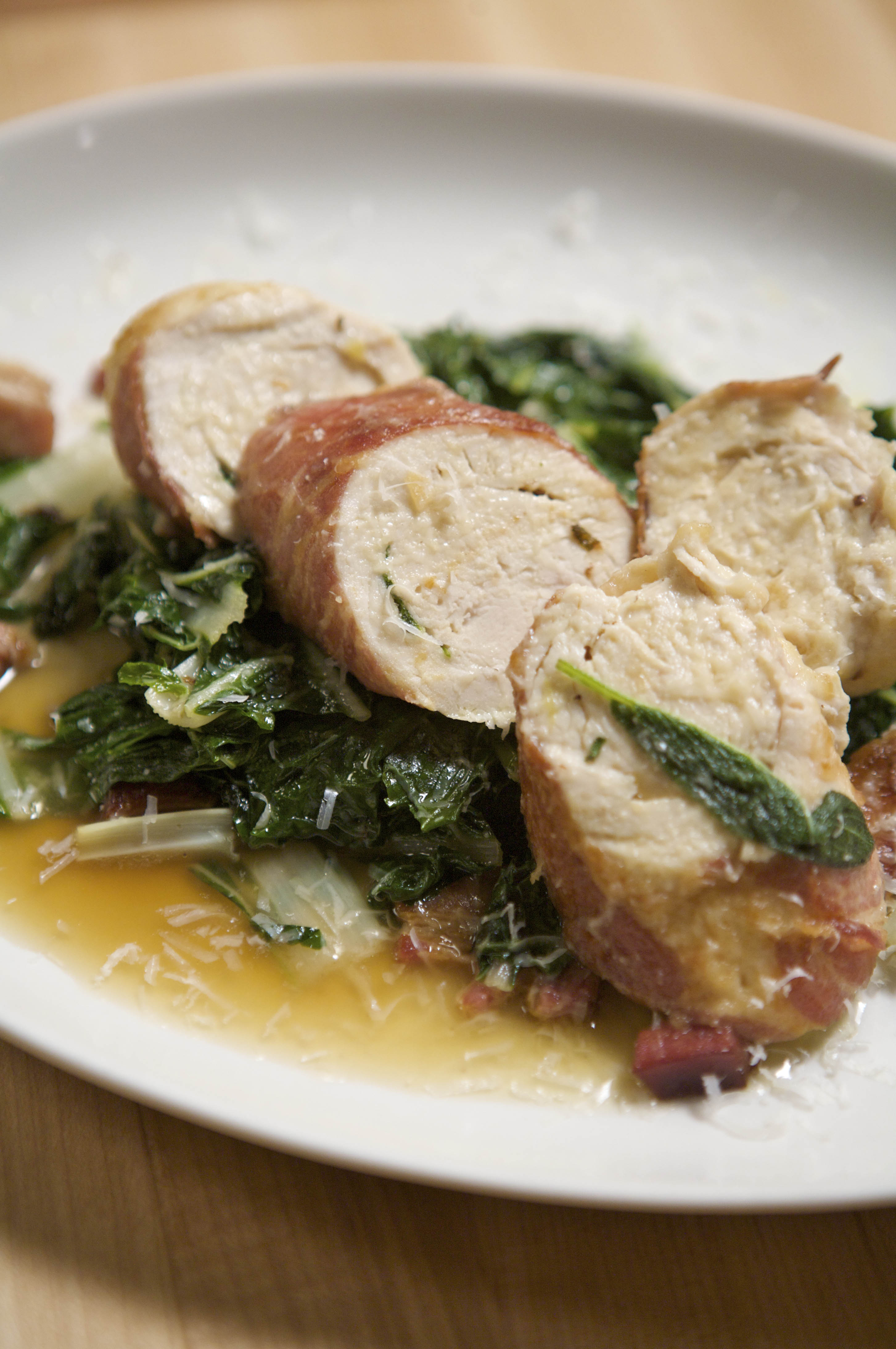 Chicken Roulade And Chard With Parmesan | Emerils.com