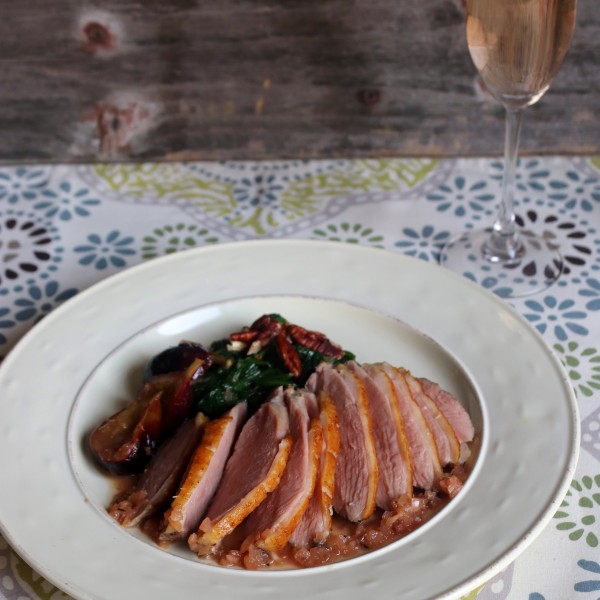 Duck Breast with Honeyed Figs and a Sparkling Rose Sauce | Emerils.com