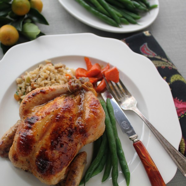 Apricot Glazed Cornish Game Hens With Sausage Rice Pilaf Stuffing ...