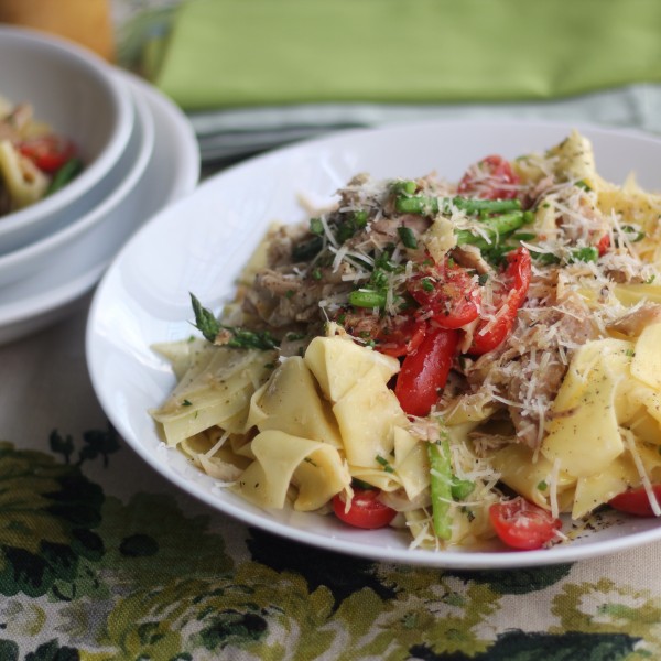 Pasta Rags with Chicken Confit, Asparagus, and Teardrop Tomatoes ...