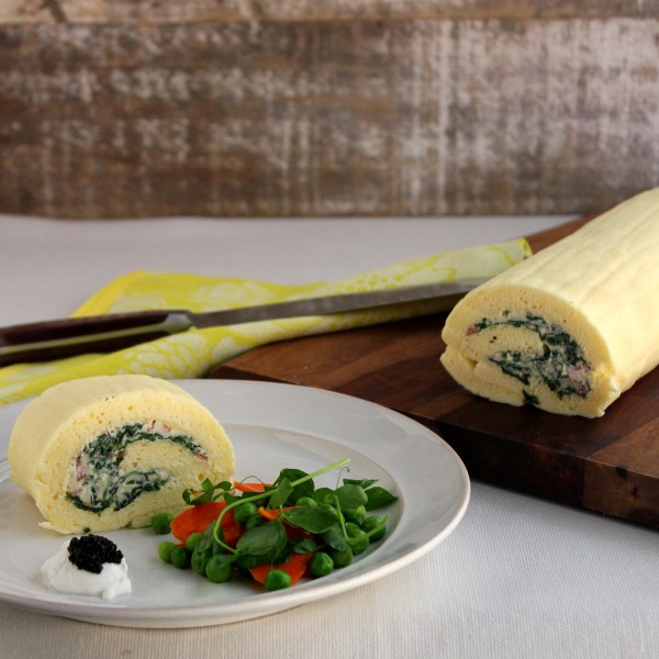 Egg Roulade with Spinach, Proscuitto and Herbed Boursin | Emerils.com